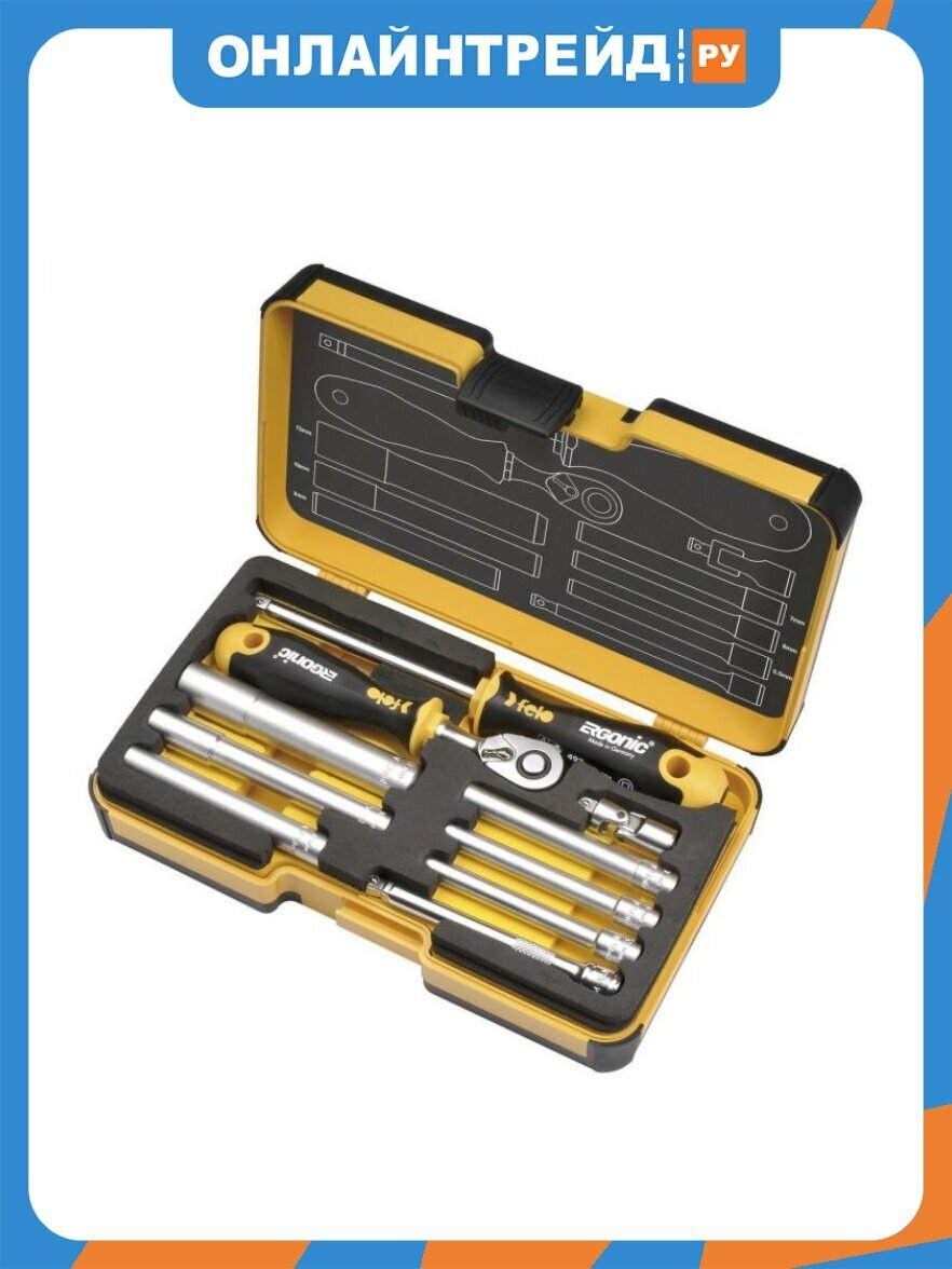 Набор стержней Felo 05781006 M-TEC с трещоткой и отверткой 1/4" ERGONIC в кейсе, 10 шт