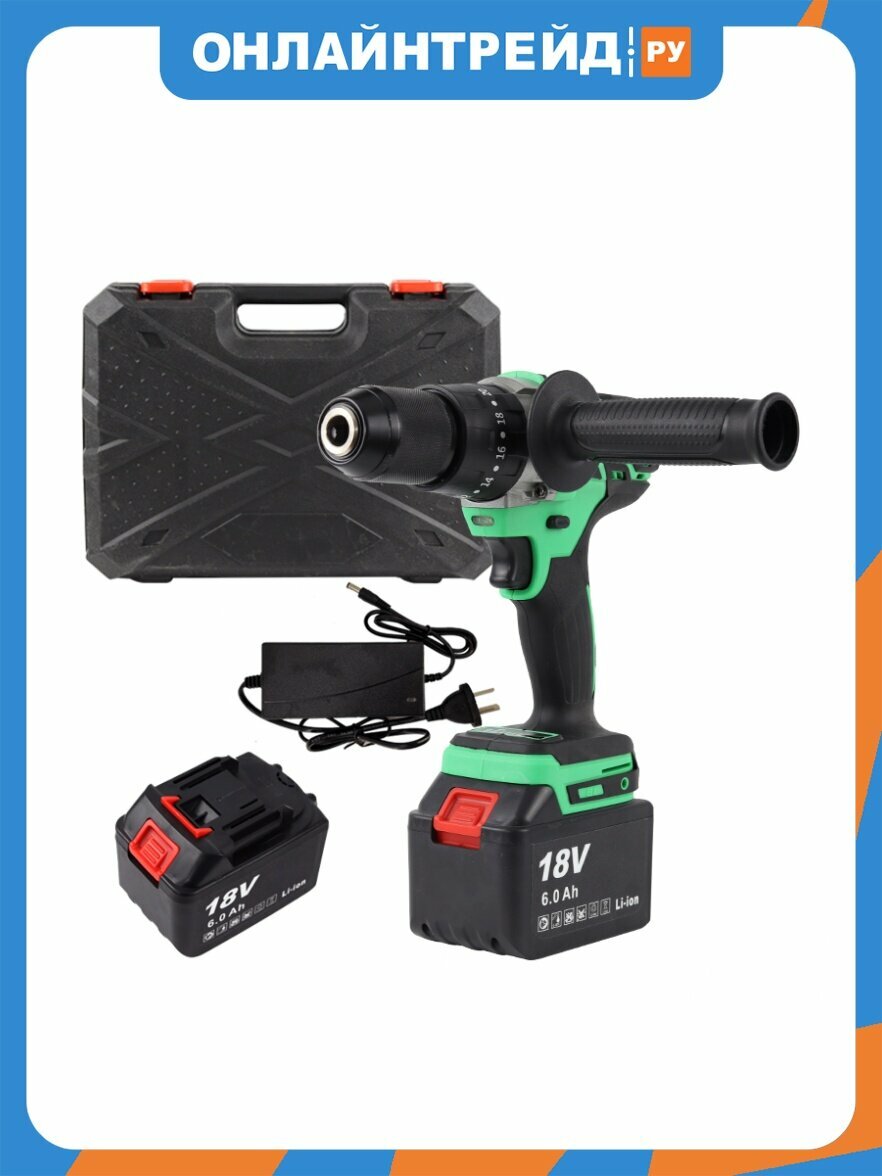 Дрель-шуруповерт аккумуляторная Zitrek Green Impact 18V, ударная, 18В, 2x6Ач (063-4046)