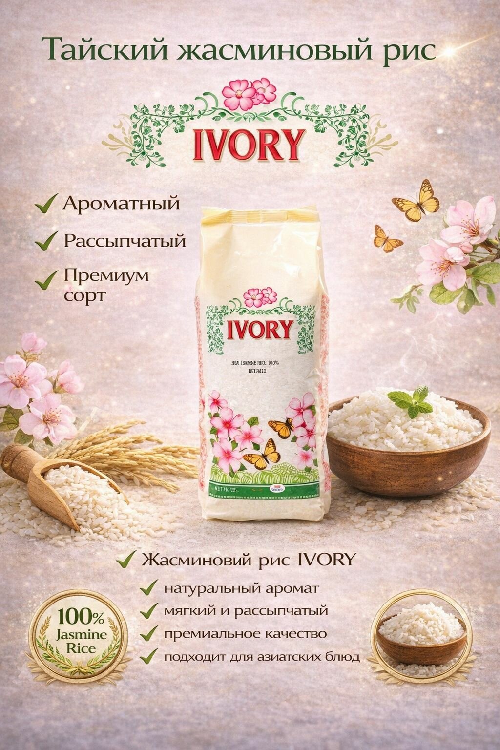 Рис коричневый тайский Айвори, 1кг.