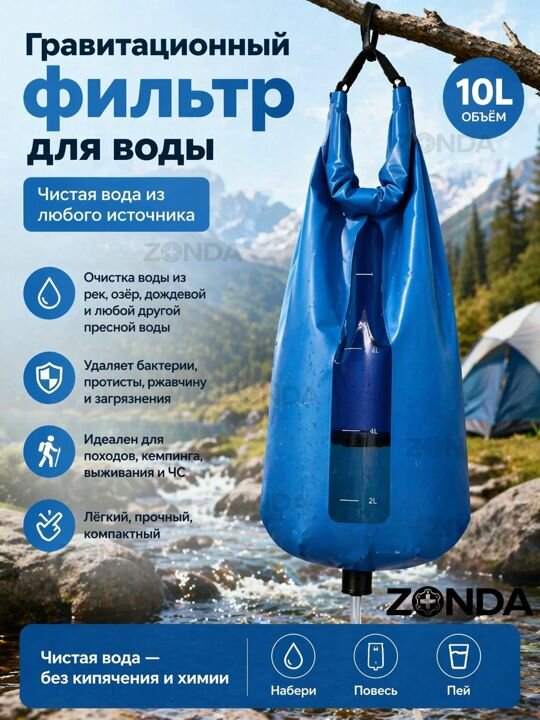Гравитационный фильтр для воды "EcoFlow Gravity" простая очистка от бактерий для похода, кемпинга и ЧС портативная очистка бактерии поход кемпинг чс