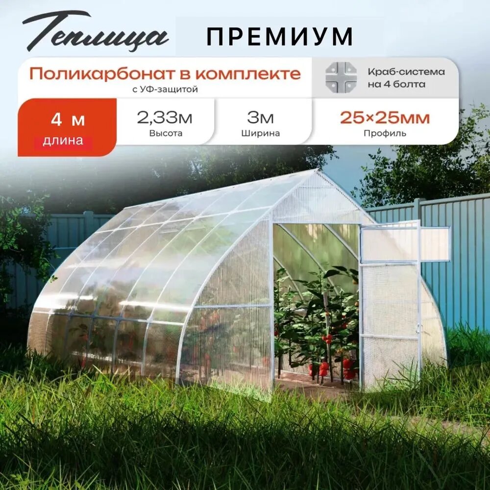 Парник, теплица каплевидная 54724584-2 4х3m, Поликарбонат