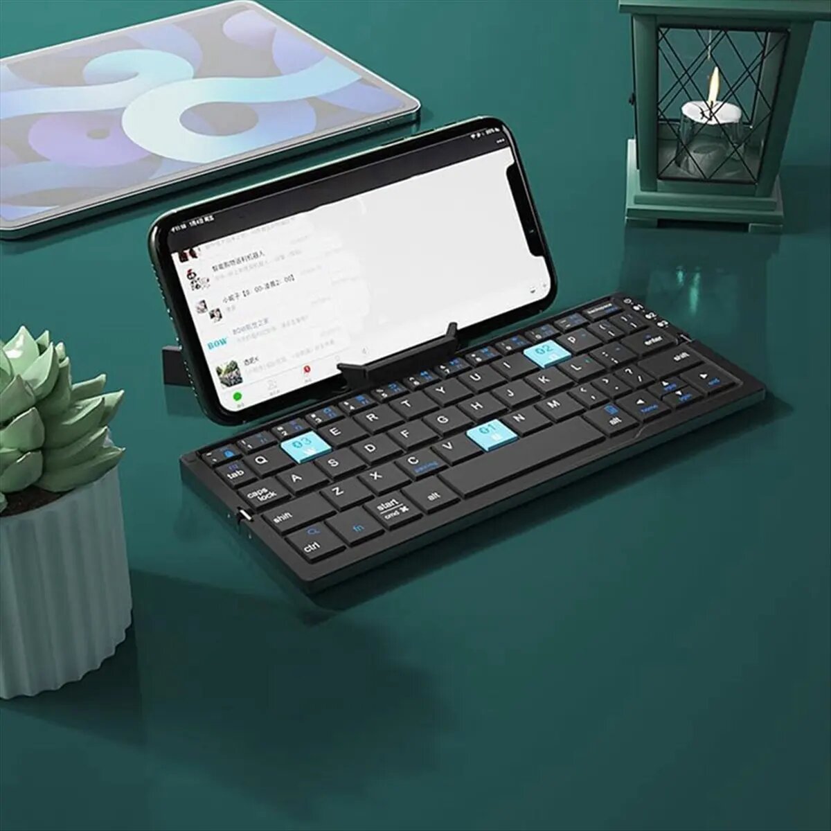 Мини-складная клавиатура Bluetooth, перезаряжаемый алюминиевый корпус, портативная складная дорожная клавиатура для телефона, пл