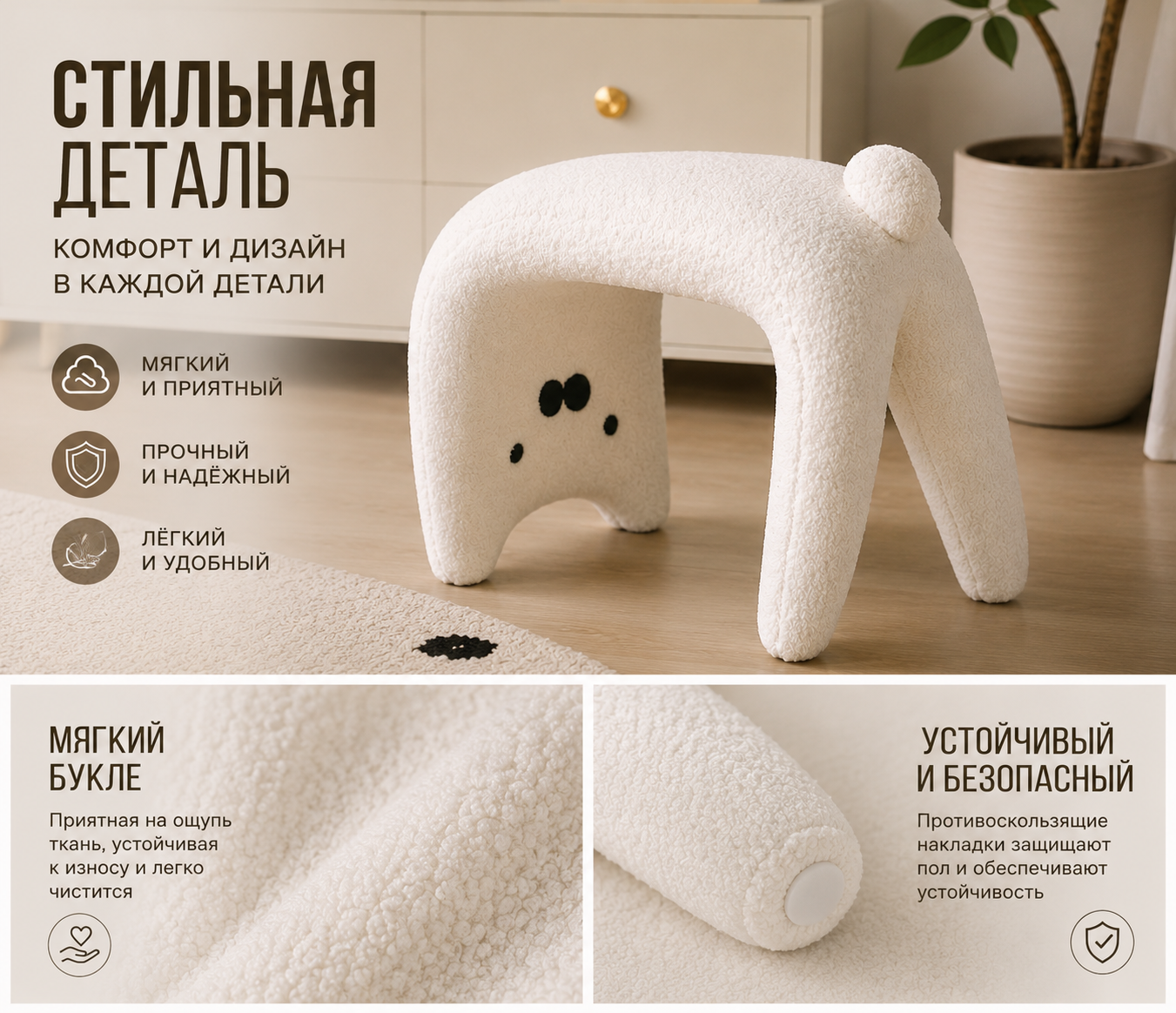 Основной продающий: Мягкий пуфик в форме слоненка из пушистой ткани, детское сиденье для дома, 1 шт. — фото 1