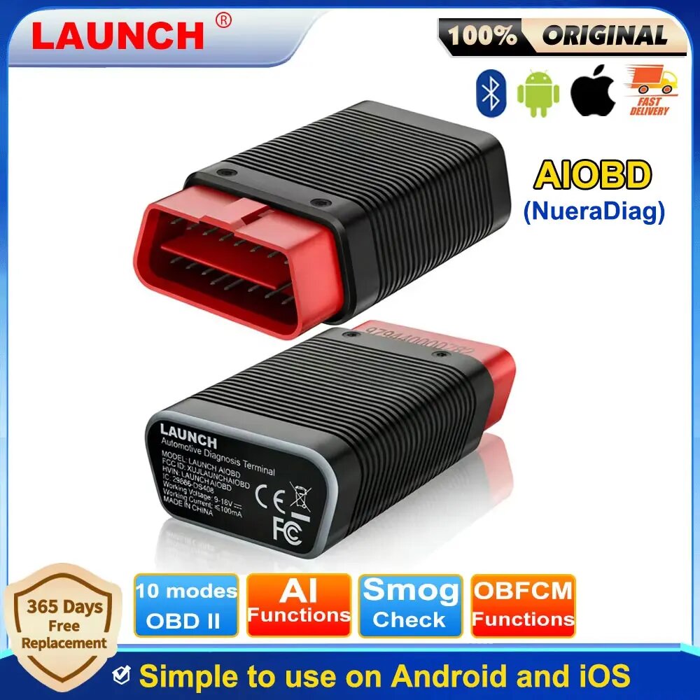 Диагностический Bluetooth-коннектор LAUNCH AIOBD NueraDiag для автомобилей, полный функционал 10pcs