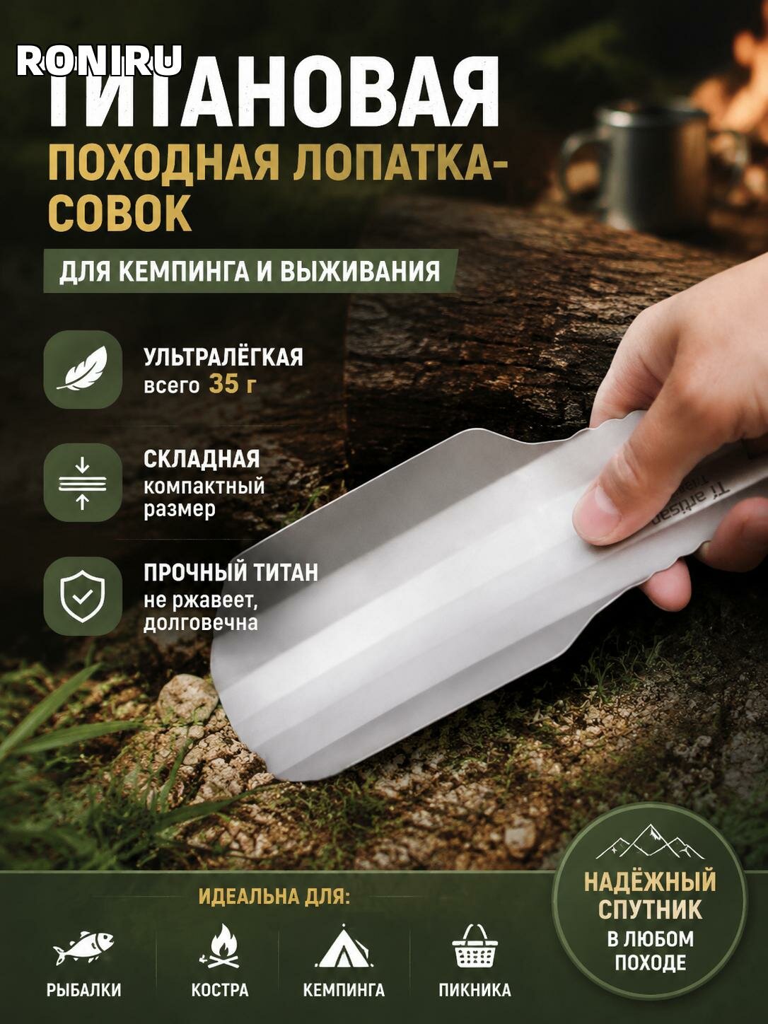 Титановая походная лопатка-совок для кемпинга и выживания, ультралёгкая складная 35 г для рыбалки, костра и пикника