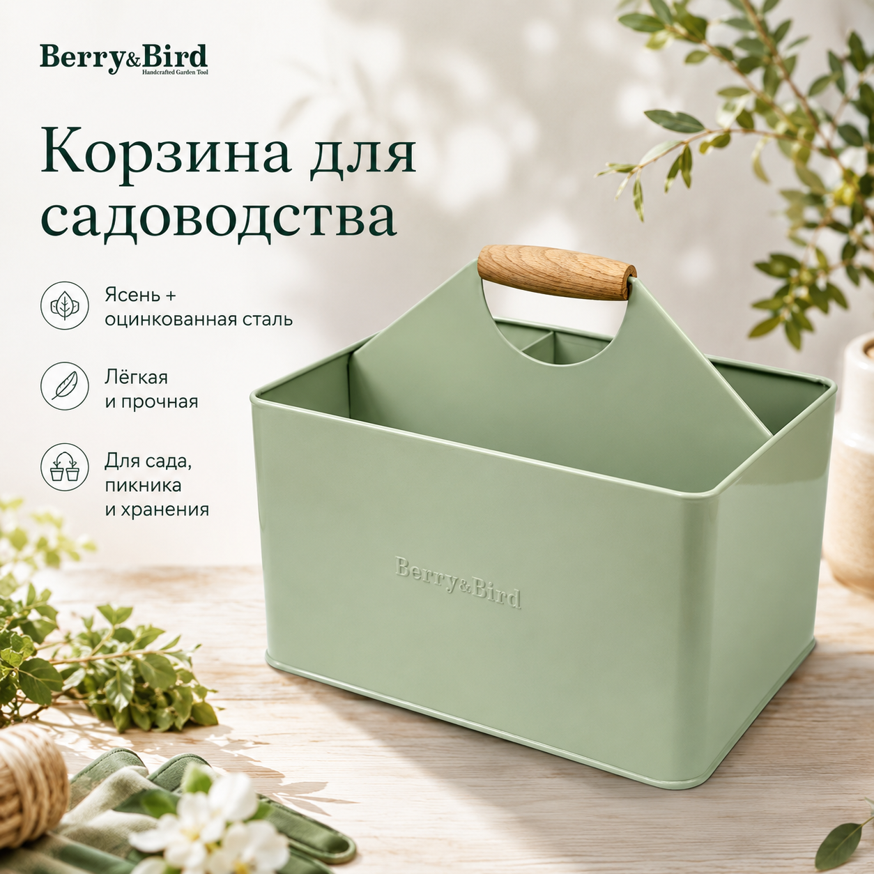 Berry&Bird Ящик садовый длина 28 см, ширина 21 см, высота 16 см.
