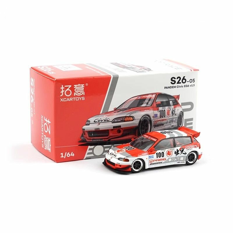 Машинка Xcartoys S26-05 Pandem Civic EG6 1:64, красно-белая гоночная модель