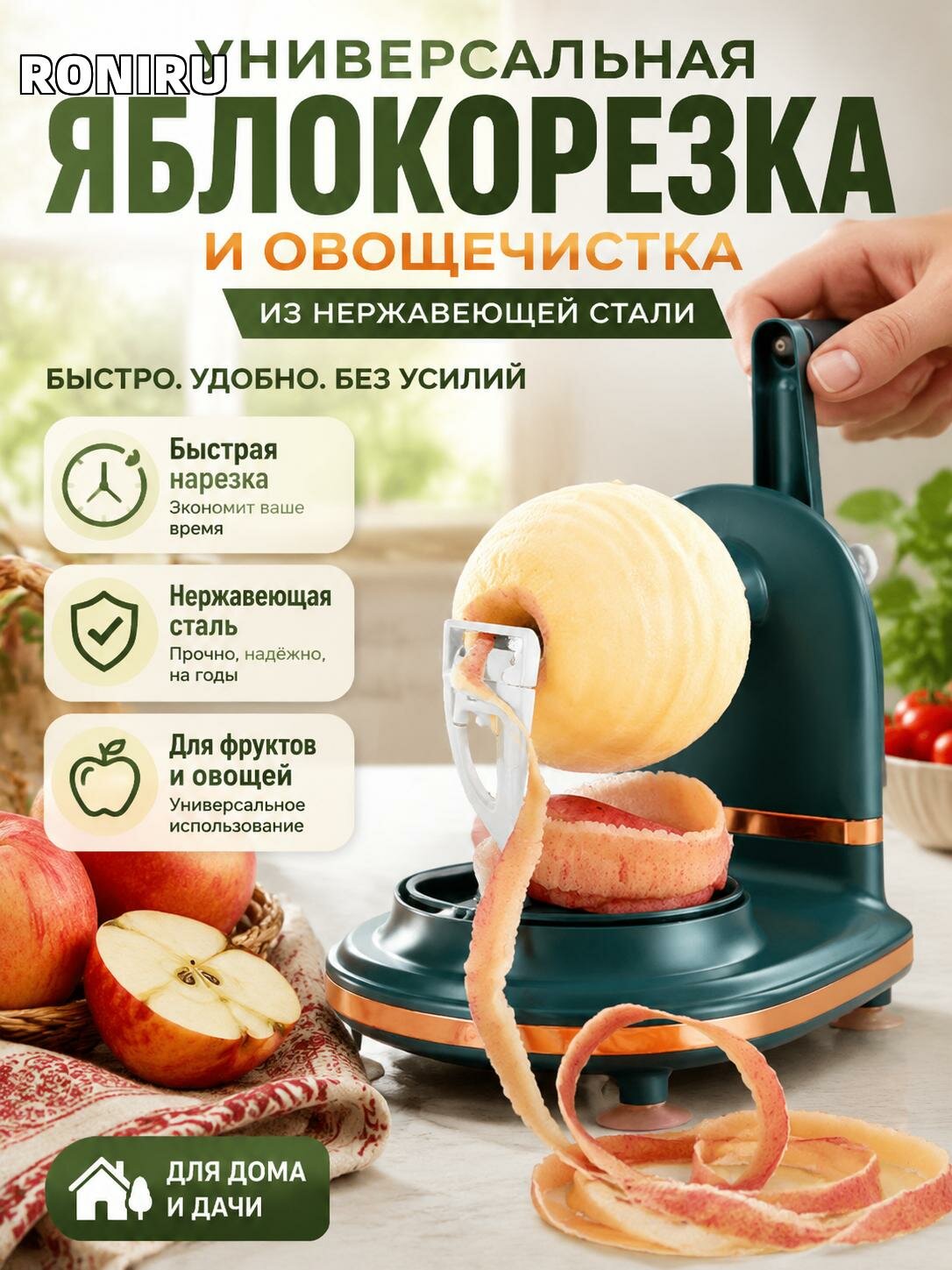 Универсальная яблокорезка и овощечистка из нержавеющей стали для быстрой нарезки фруктов и овощей дома и на даче