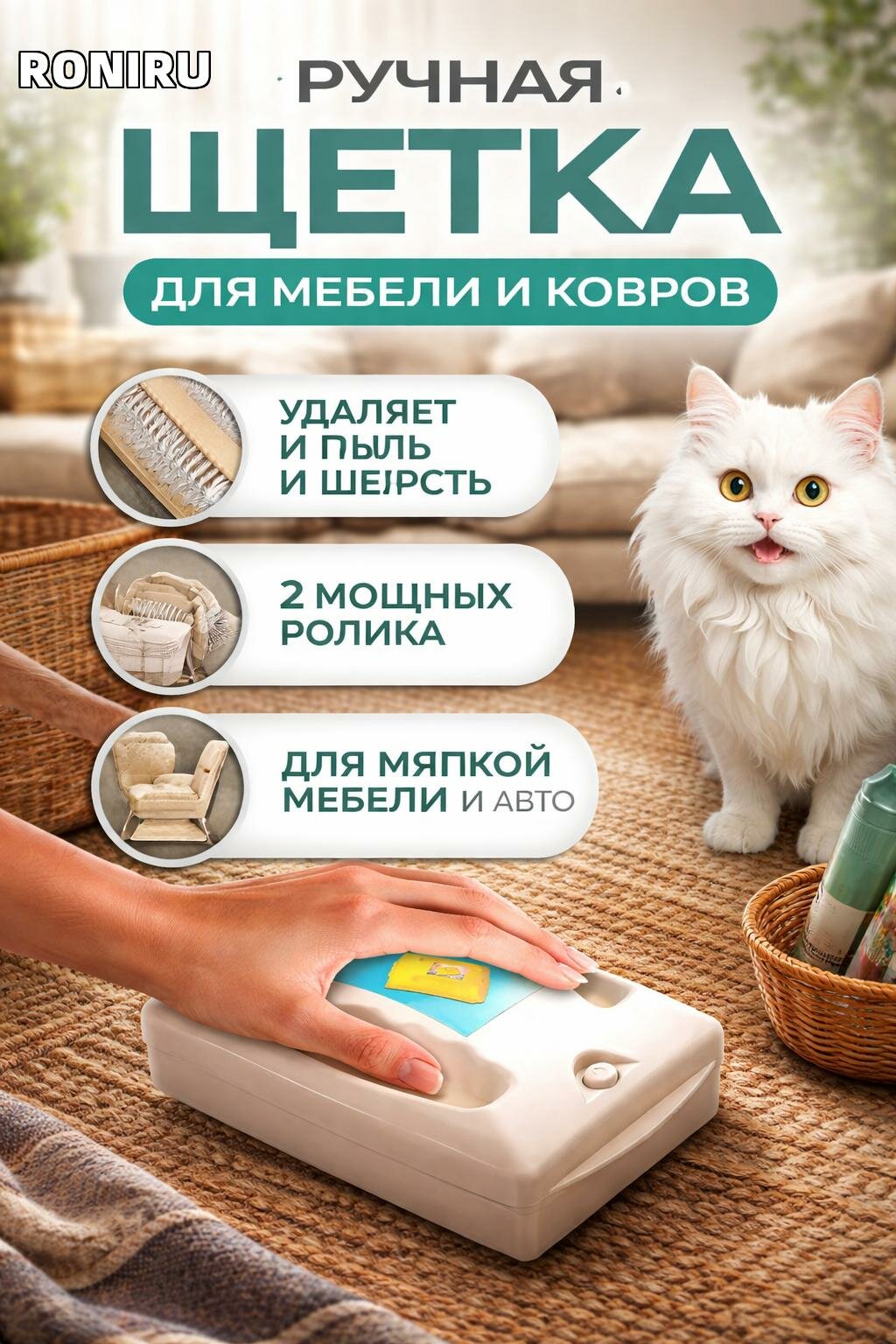 Ручная щетка для мебели и ковров — удаление пыли, грязи и шерсти животных с мягкой обивки и автосидений, удобна