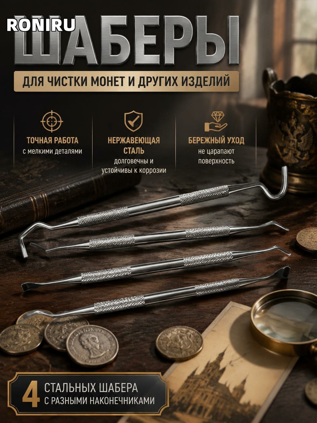 Шаберы для чистки монет, инструмент для аккуратной работы с мелкими изделиями