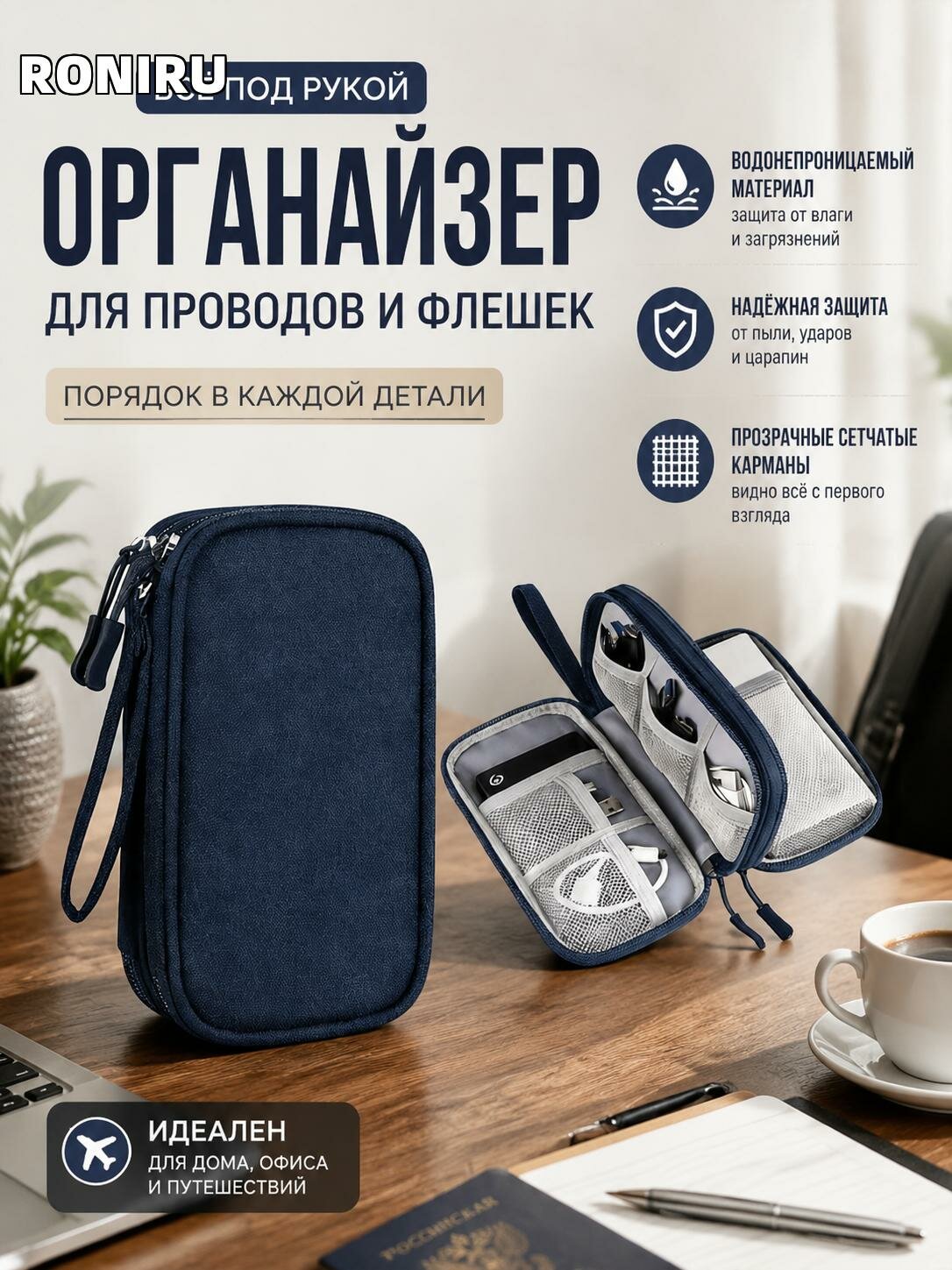 Органайзер для проводов и флешек, холщовый клатч для зарядных аксессуаров с прозрачной сеткой внутри, водонепроницаемый и пылезащитный