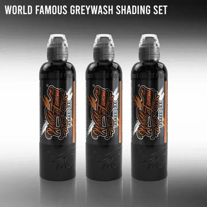 Набор тату красок WORLD FAMOUS CHARCOAL GREYWASH 3 BOTTLE SET World Famous Ink 8 oz - 240 мл