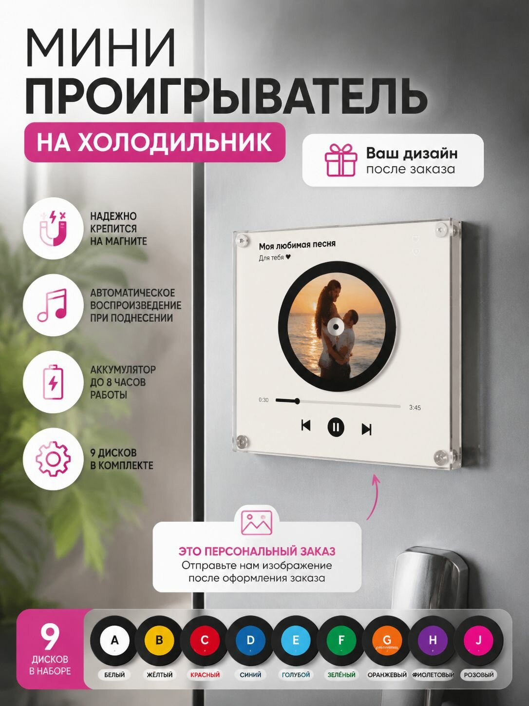 Мини проигрыватель на холодильник/музыкальный магнит на холодильник с дисками