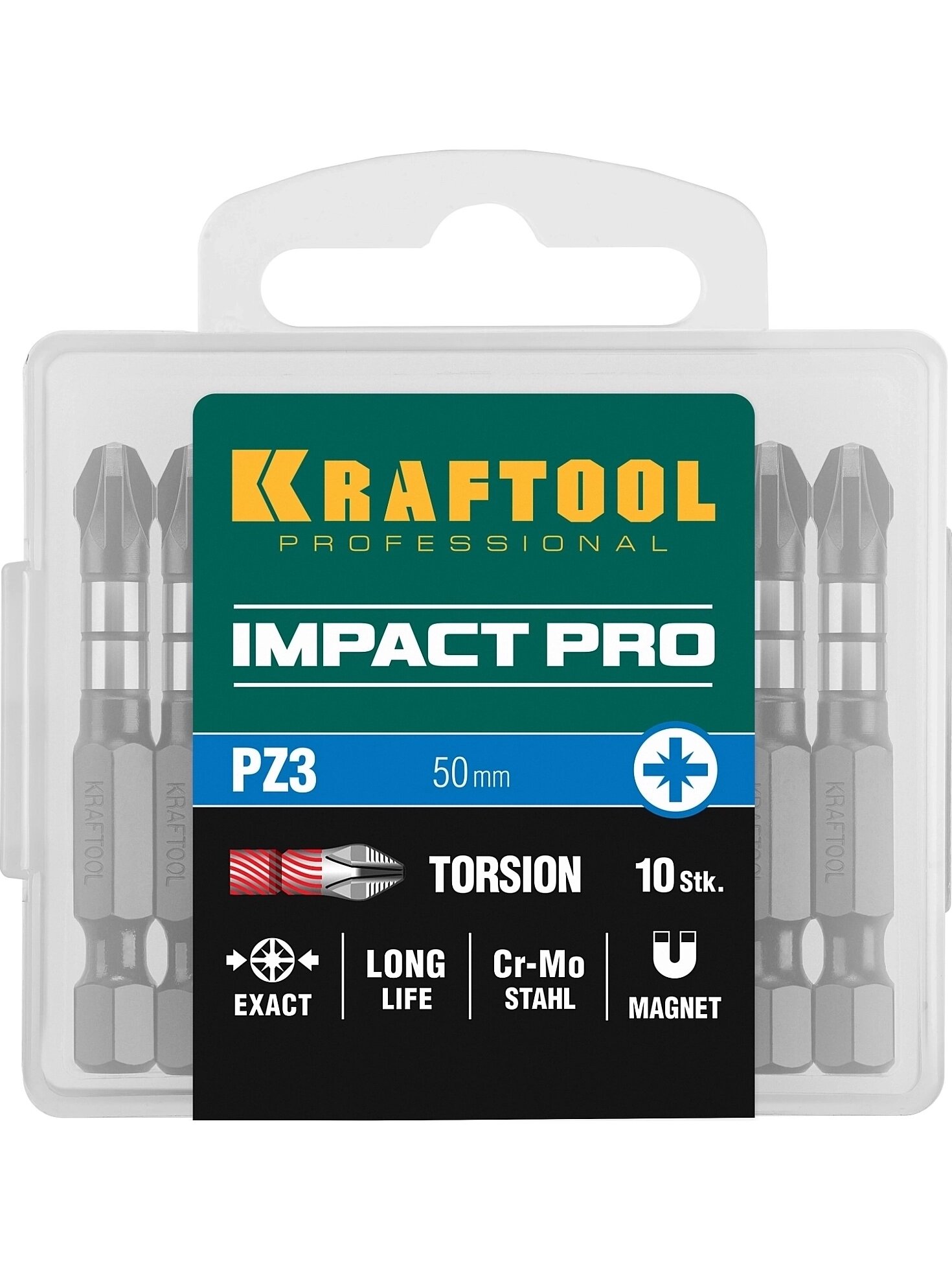 Ударные биты KRAFTOOL Impact PZ3, 50 мм, 10 шт