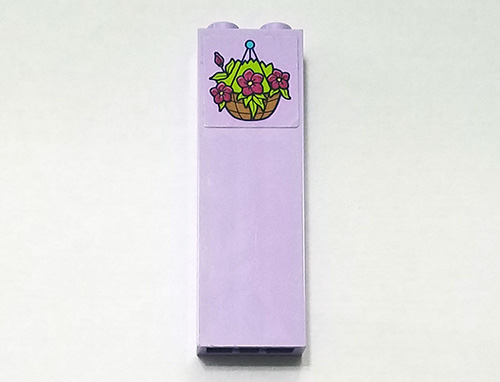 Brick 1 x 2 x 5 with Hanging Plant with Magenta Flowers Pattern (Sticker) - Set 41325, 2454pb164 Lavender U