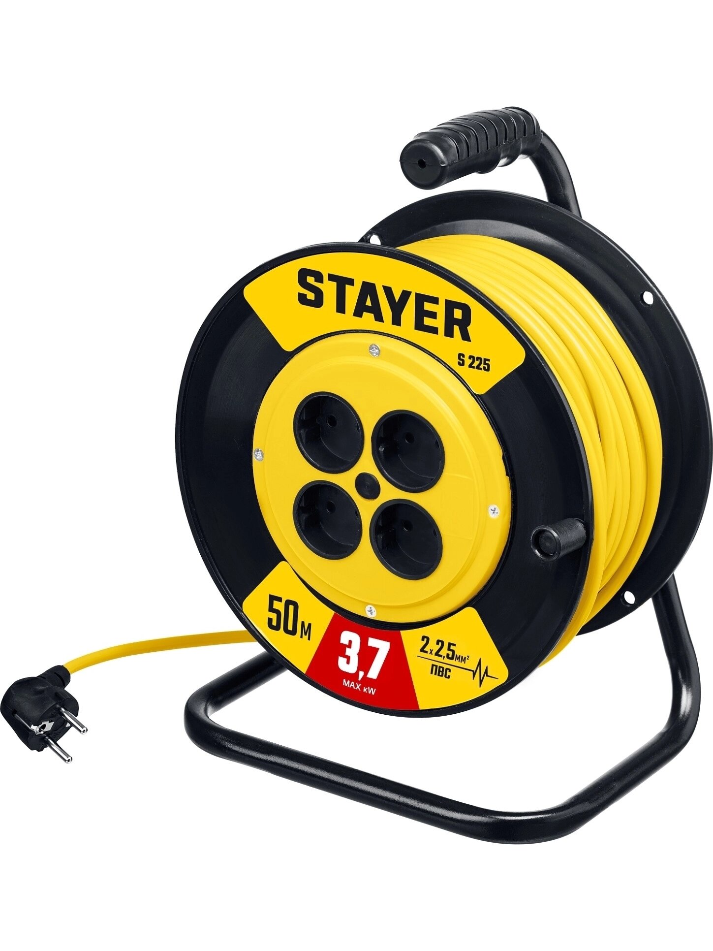 Силовой удлинитель на катушке STAYER S-225, ПВС, 2 х 2.5 мм2, 50 м, 3750 Вт