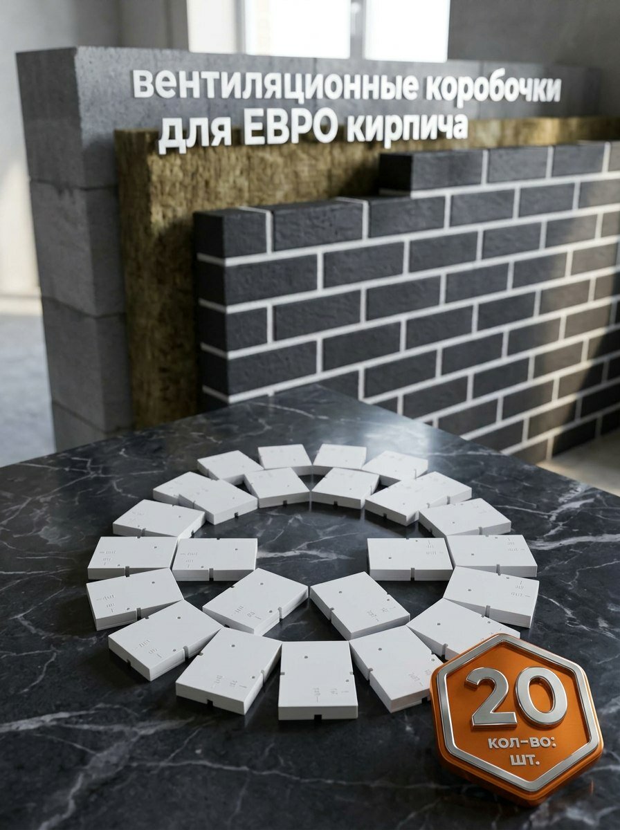 Вентиляционные коробочки для кирпичной кладки 80х60х12, Белые, АБС пластик, 20 штук