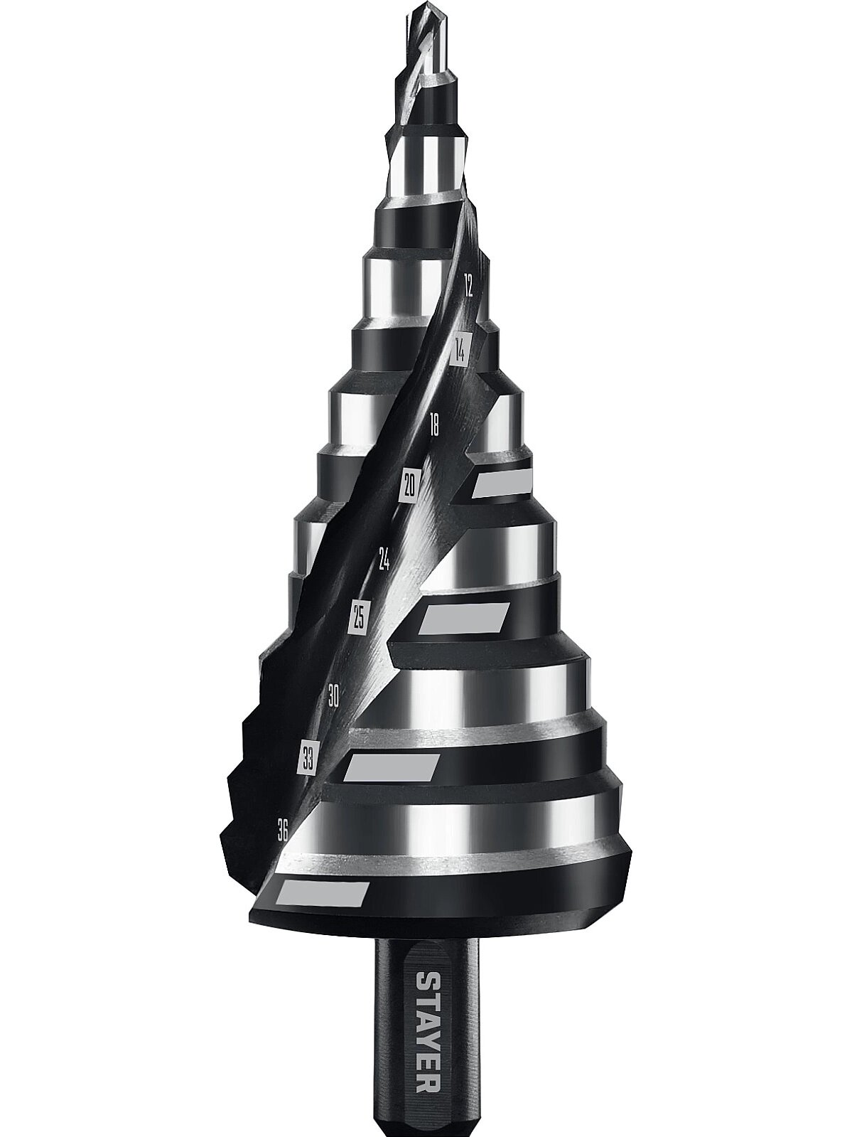 Сверло ступенчатое STAYER Pro-Max 4-39мм, 14 ступеней, винтовая спираль