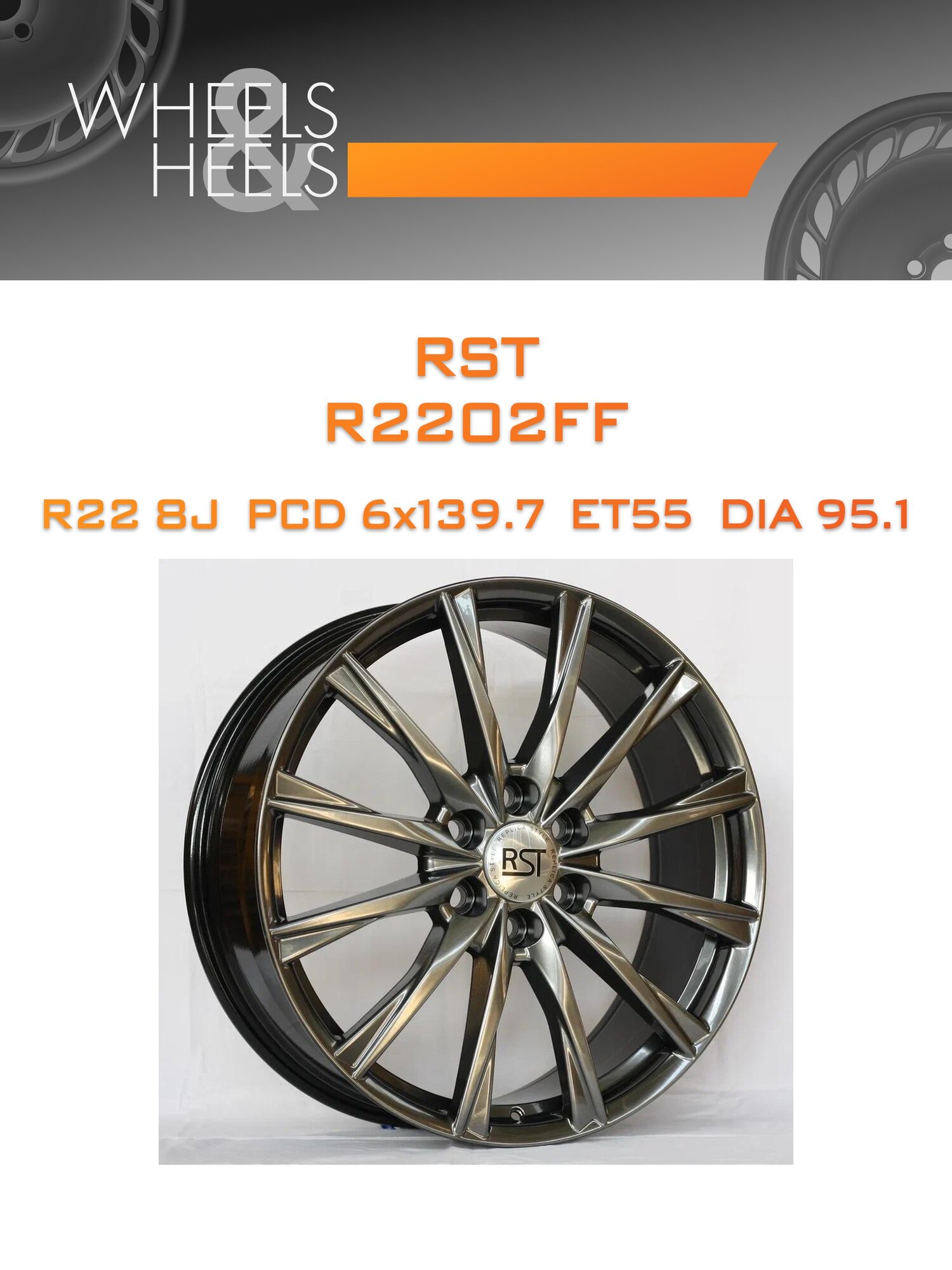 Диск автомобильный литой RST R2202FF 22x8 6x139.7 et55 dia95.1 Серый