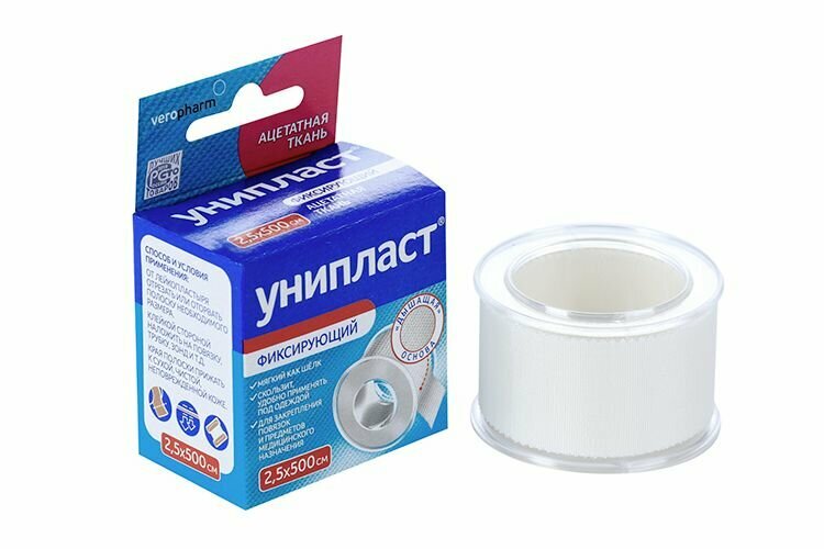 Лейкопластырь Унипласт фиксирующий на шелковой основе, размер 2.5х500 см