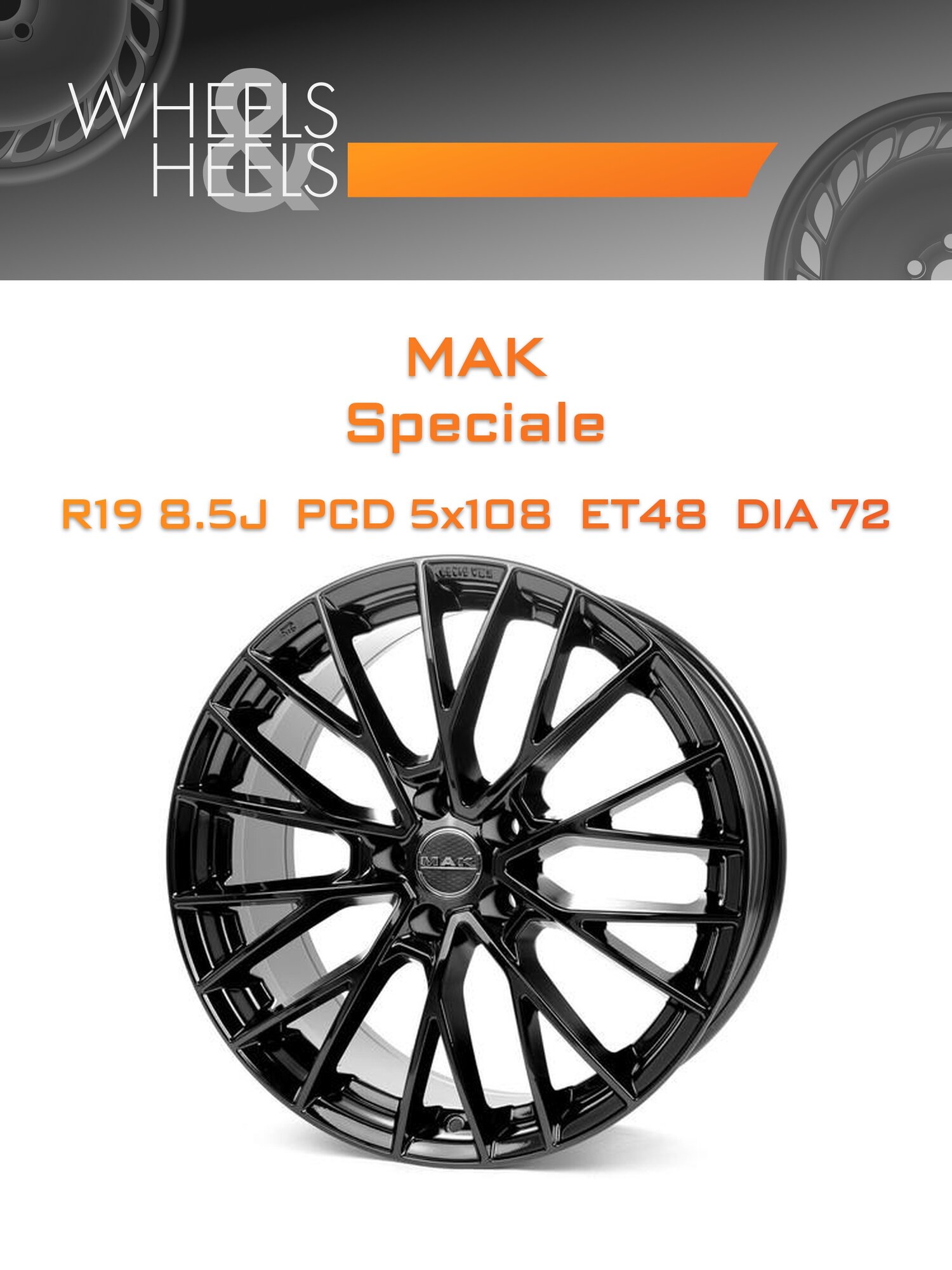 Диск автомобильный литой MAK Speciale 19x8.5 5x108 et48 dia72 Чёрный глянцевый
