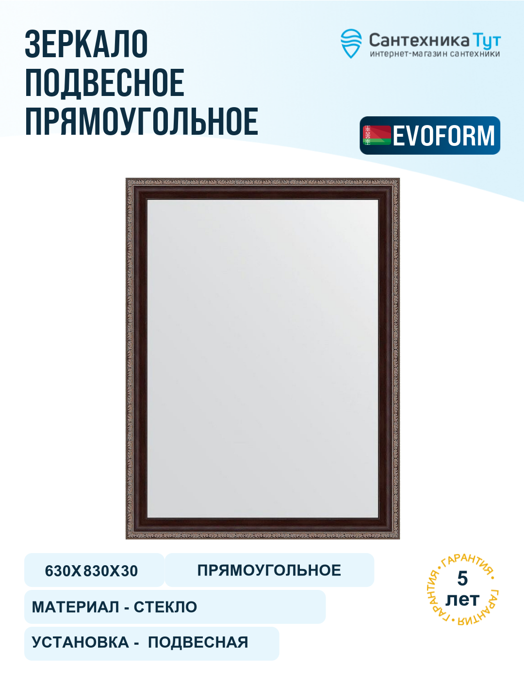 Зеркало Evoform Definite 83x63 BY 3644 в багетной раме - Махагон с орнаментом 50 мм