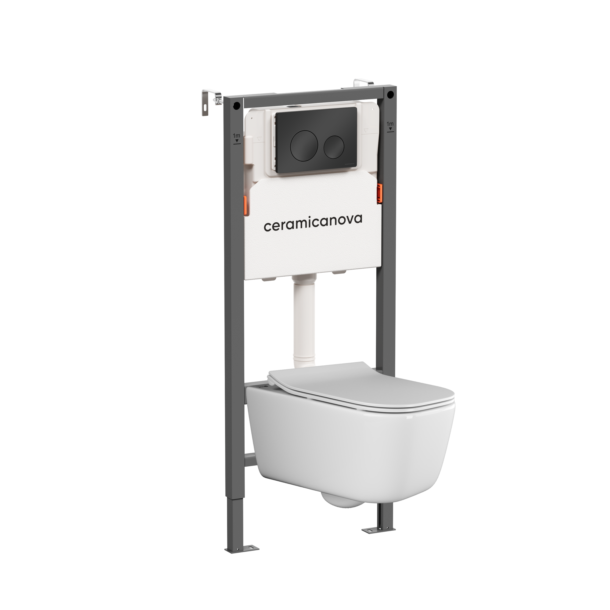 Инсталляция с унитазом комплект Ceramicanova New Day CN3005 121001MB белый, с сиденьем микролифт и черной кнопкой смыва
