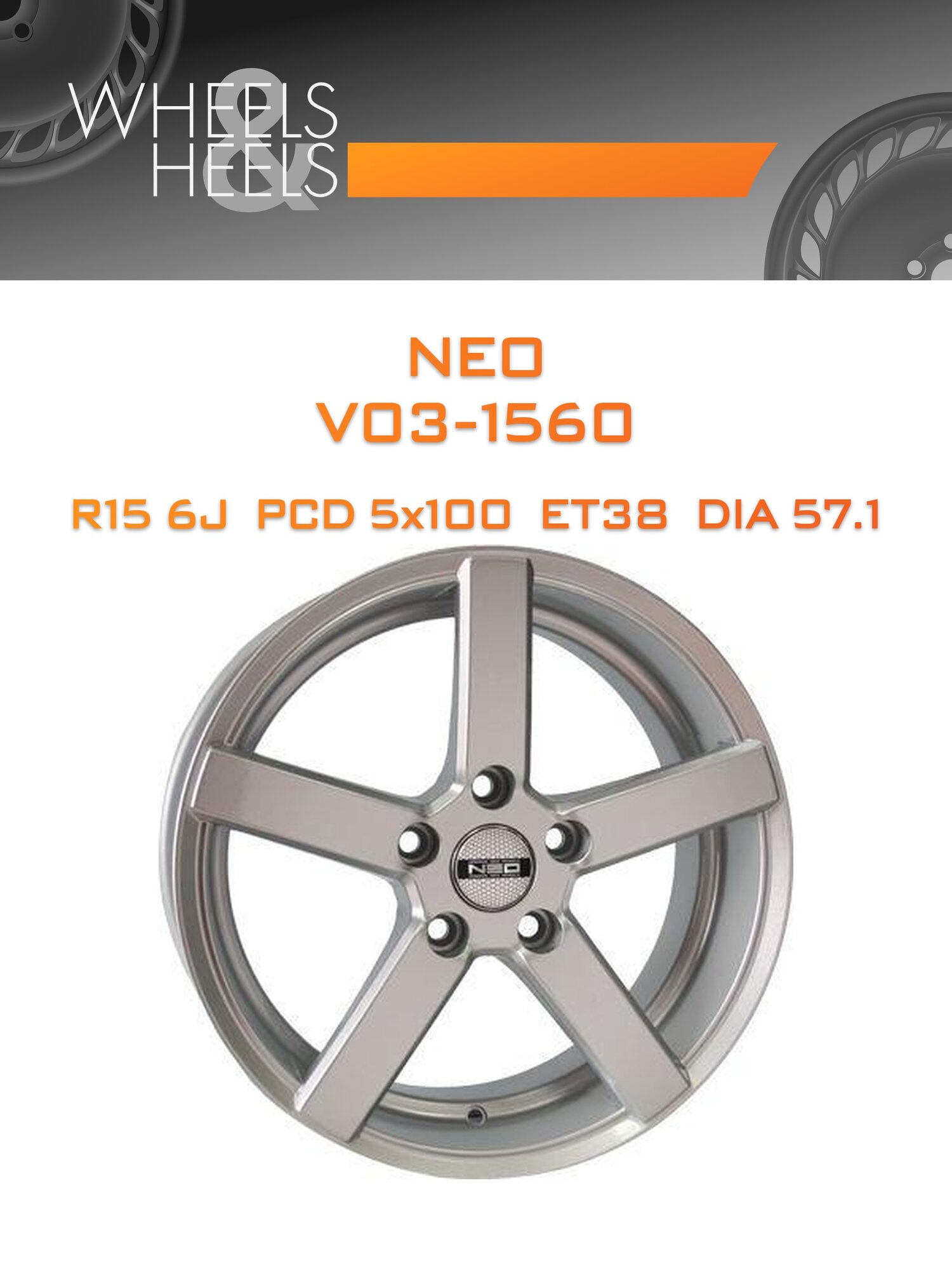 Диск автомобильный литой NEO V03-1560 15x6 5x100 et38 dia57.1 Серебристый