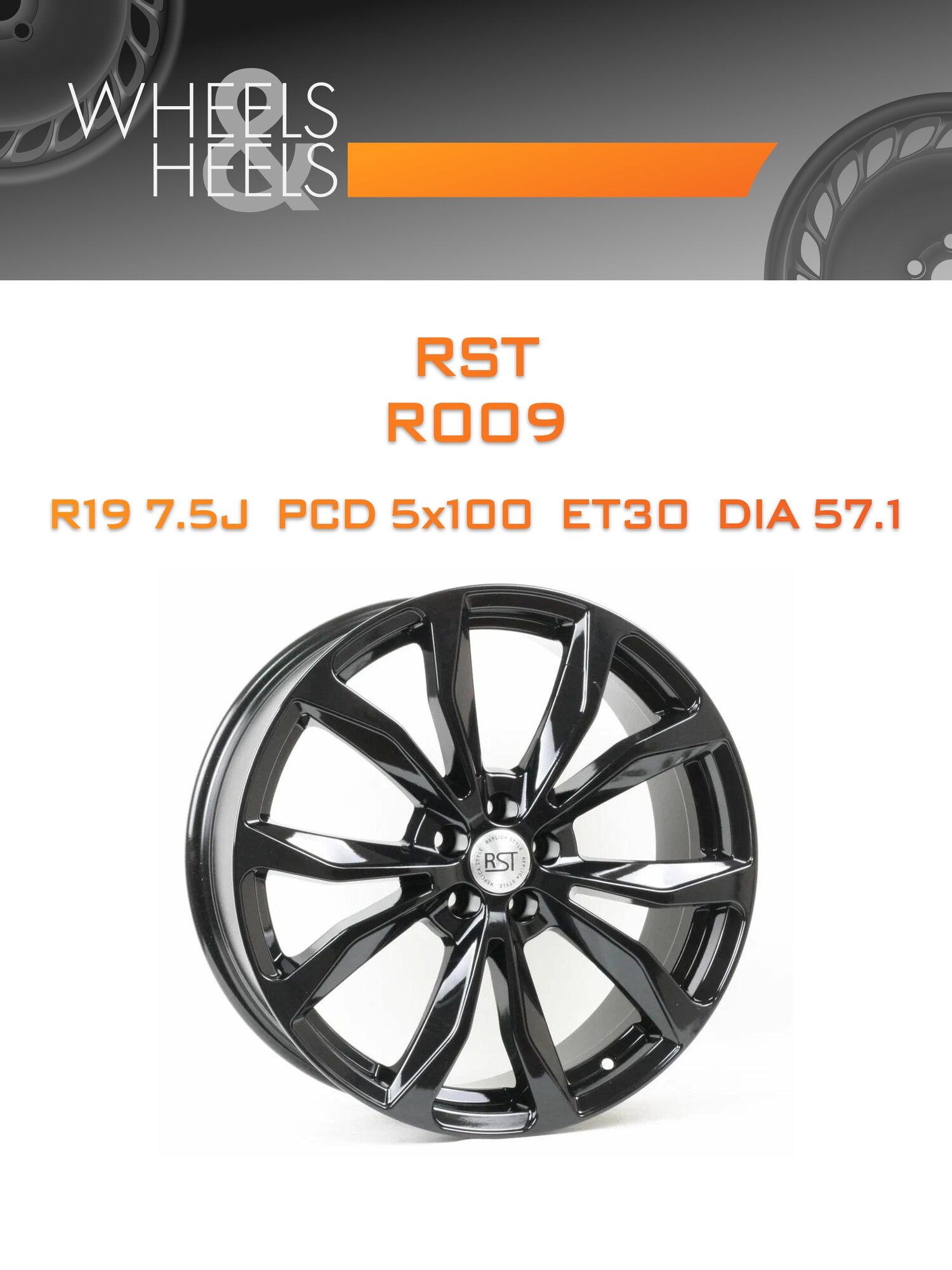 Диск автомобильный литой RST R009 19x7.5 5x100 et30 dia57.1 Чёрный