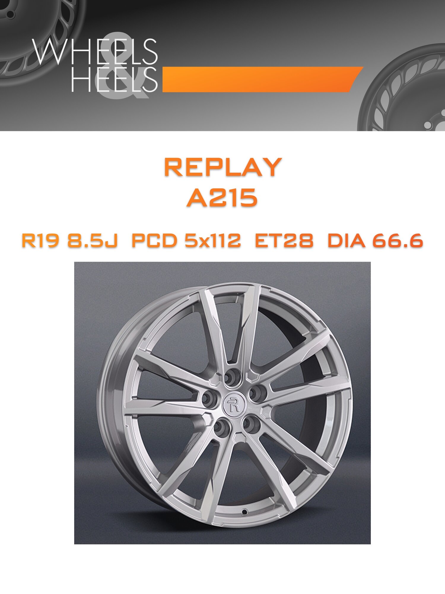 Диск автомобильный литой REPLAY A215 19x8.5 5x112 et28 dia66.6 S