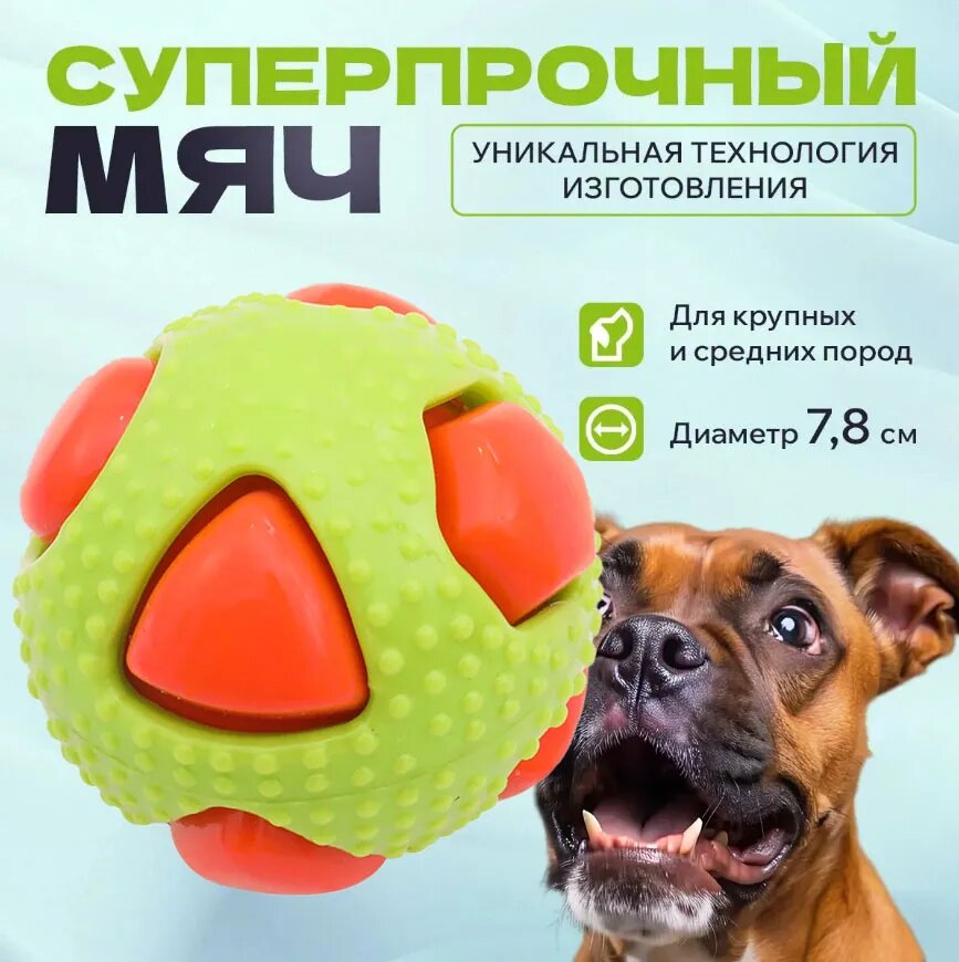 Игрушка для собак, суперпрочный пищащий мяч, для средних и крупных пород собак, диаметр 7.8 см