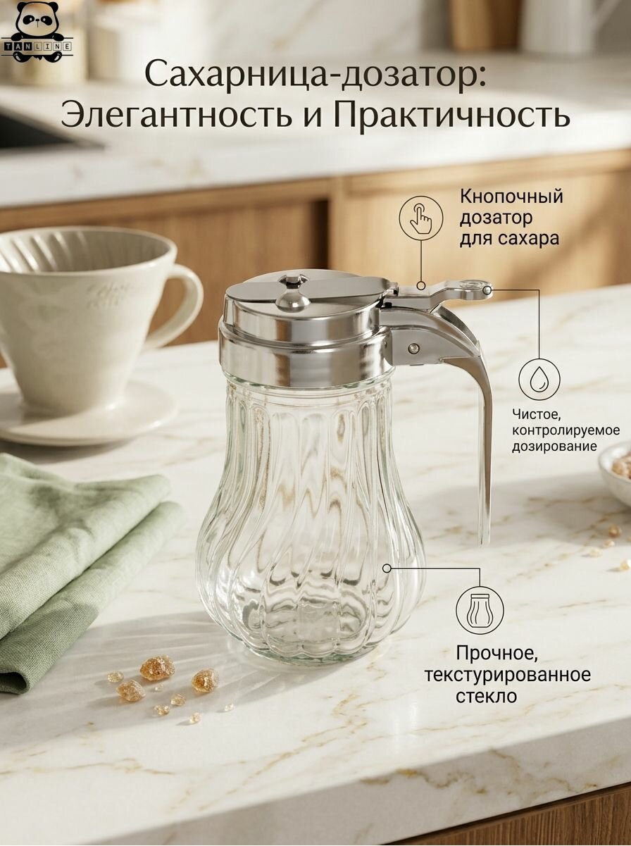 Сахарница стеклянная с дозатором крышка под металл