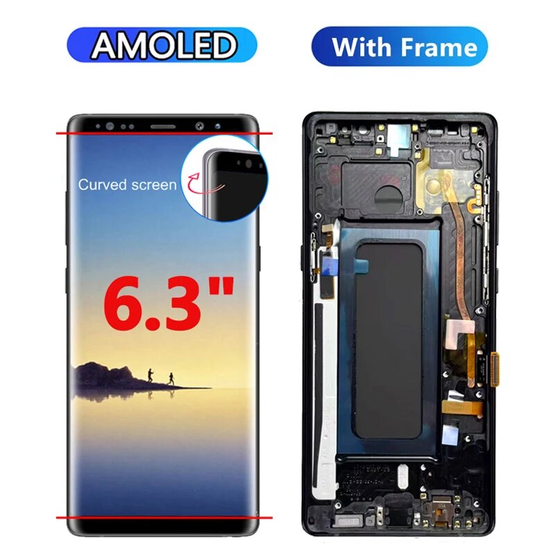 6,3-дюймовый AMOLED-дисплей для Samsung Galaxy Note8, ЖК-дисплей, сенсорный экран, AMOLED With frame