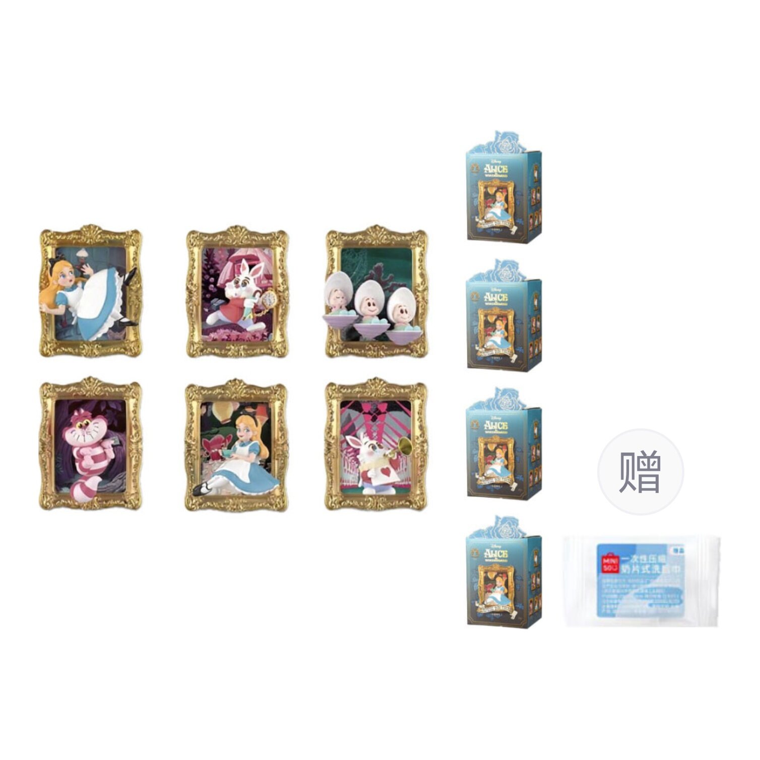 MINISO x Disney Коллекция "Алиса в Стране Чудес", "Арт-галерея" Four Mystery Boxes (Random Style) with Free Washcloth