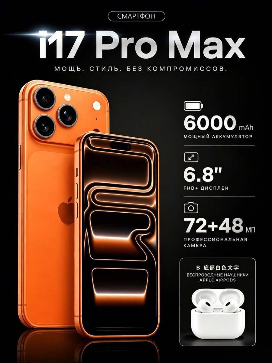 Смартфон Смартфон lPhome i17 Pro Max, противоударный нa Android 14 PocTecT (EAC) 12/512 ГБ, б0льшОЙ паMЯTи HD CN 12/512 ГБ, Nano-SIM, бежевый, коралловый