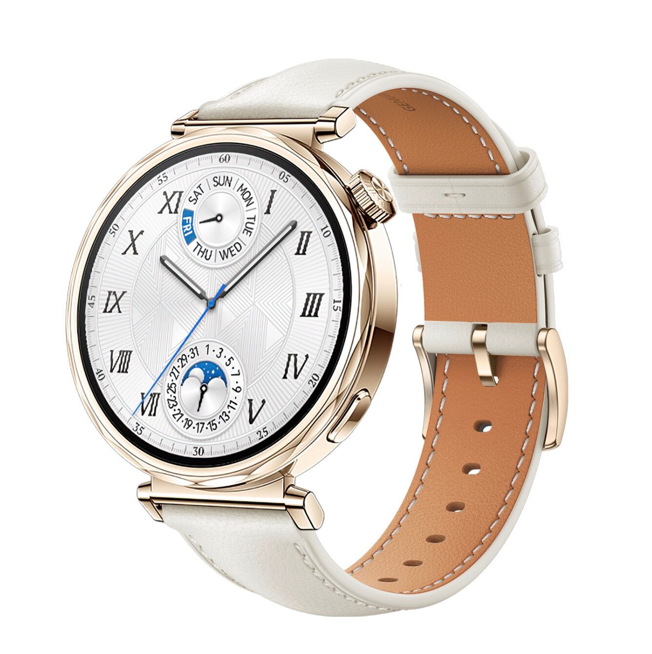 Сменный ремешок-браслет MyPads для Huawei Watch GT 6 41mm из качественной натуральной импортной кожи, с металлической пряжкой-застежкой. Белый MyPads