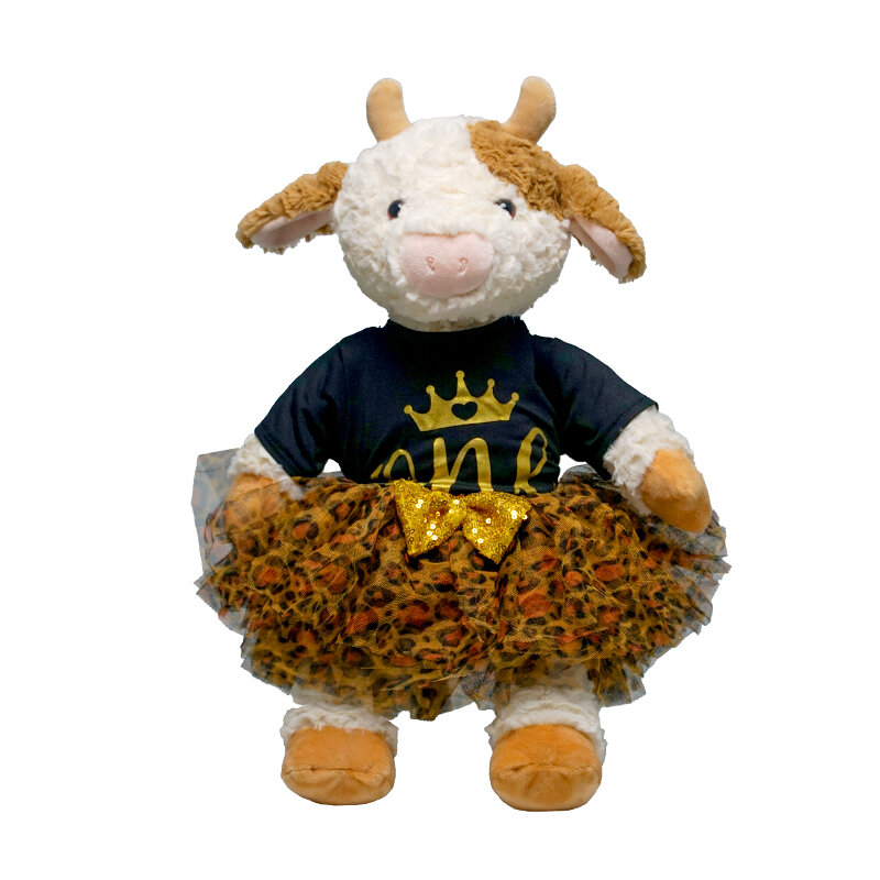 Кукла плюшевая унисекс WAWAYOUGETANG Cow, Moo Cow + Leopard Print Crepe Skirt Set, H43см