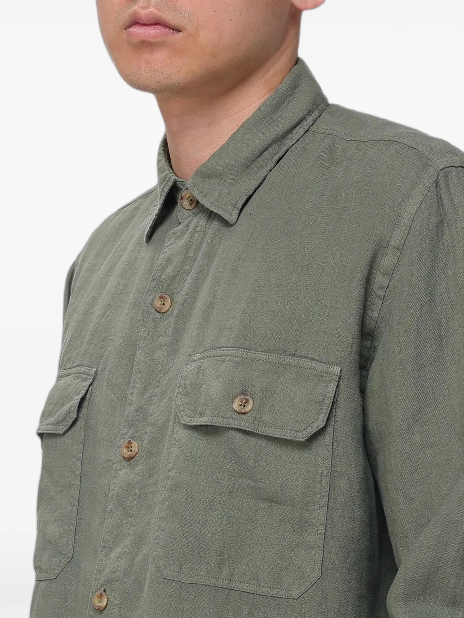 Рубашка Brooksfield Utility-style linen shirt, размер L, зеленый — фото 1