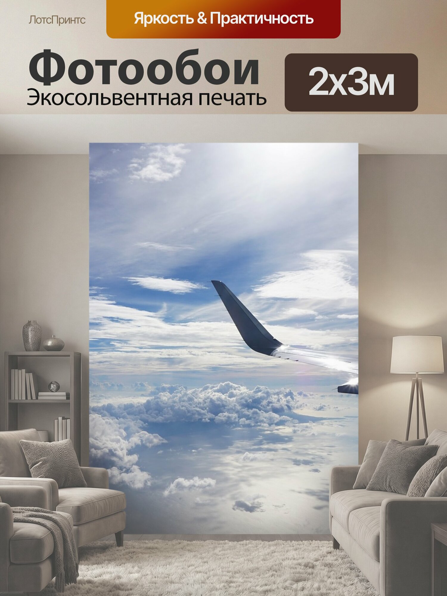 Фотообои "Небо, самолет, полет" 200x300 см. экосольвентная печать