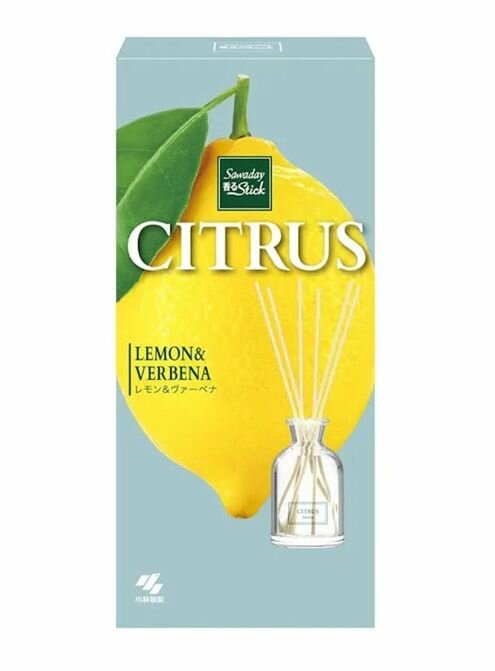 Kobayashi Ароматический диффузор для дома с палочками Lemon Fruits Лимон, стеклянный флакон + наполнитель + палочки, 70 мл