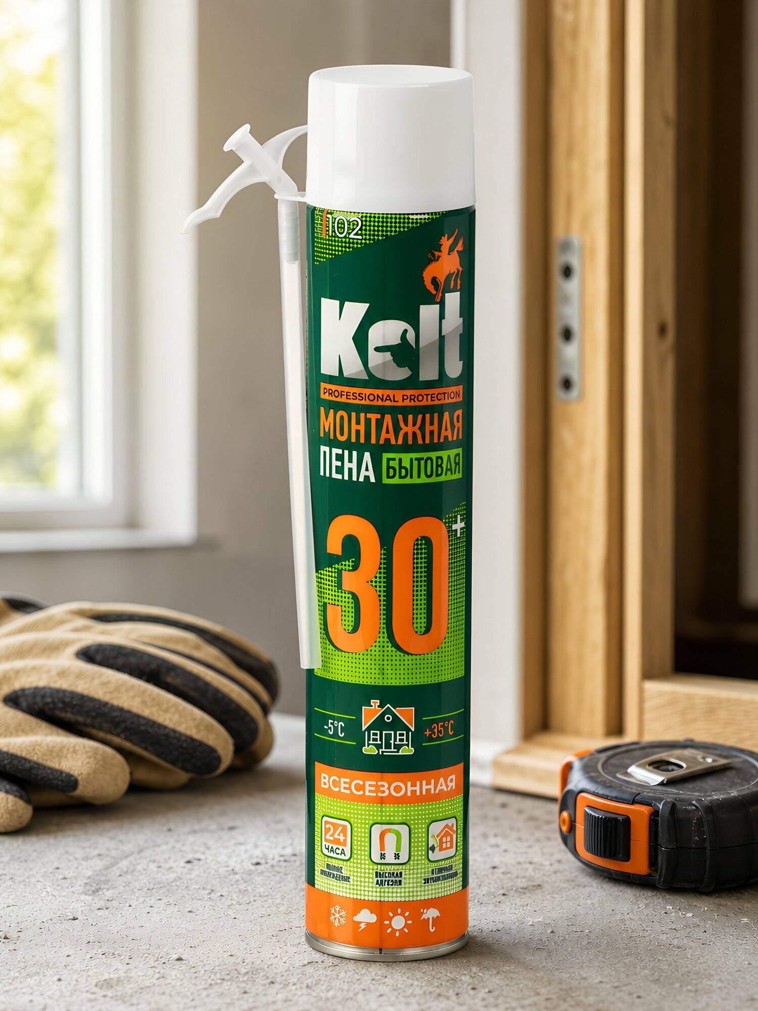 Пена монтажная Kolt бытовая всесезонная 30 л 520 г K52U30H для внутренних и наружных работ с трубкой-адаптером белая