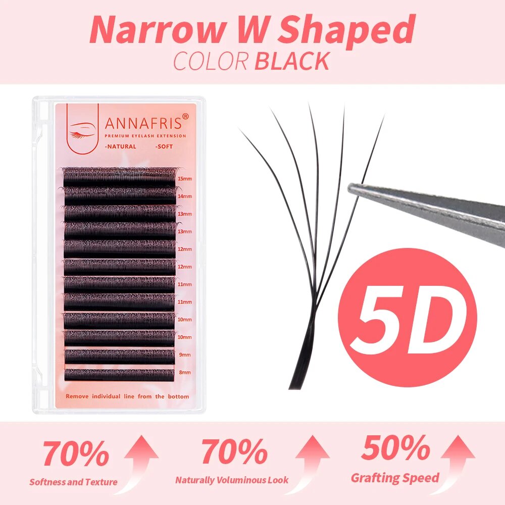 ANNAFRIS 3D 4D 5D W-образные ресницы C, 8-15mm MIX, Narrow 5D W Lash