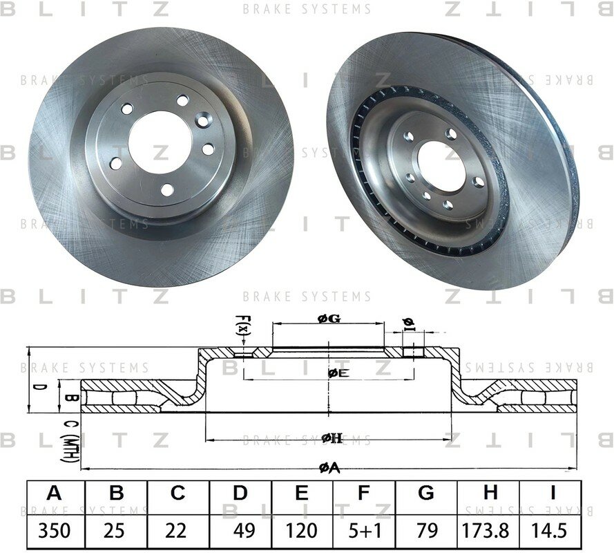 Диск тормозной BLITZ задний вентилируемый LAND ROVER Range Rover IV 12->, Sport 12-> (BS0621)