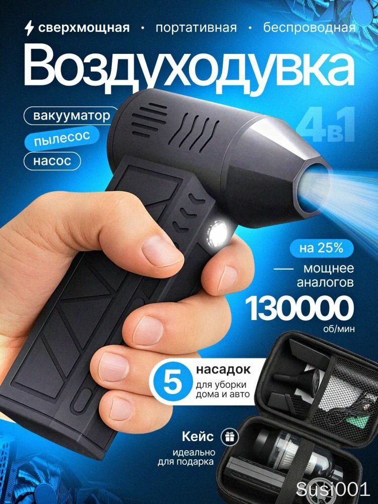 Воздуходувка аккумуляторная мощная 2 в 1 / Ветродуйка аккумуляторная / Воздуходувка для компьютера