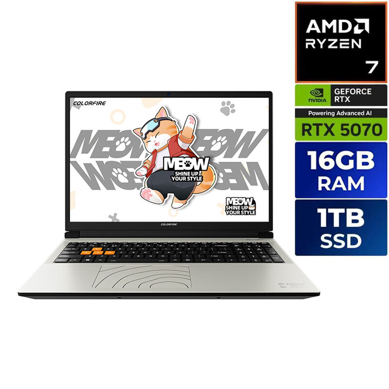 COLORFIRE MEOW R16 Pro 16" Ноутбук, AMD Ryzen 7 8745HX, NVIDIA Geforce RTX 5070 8G, RAM 16 ГБ, 1TБ SSD, Win11, белый