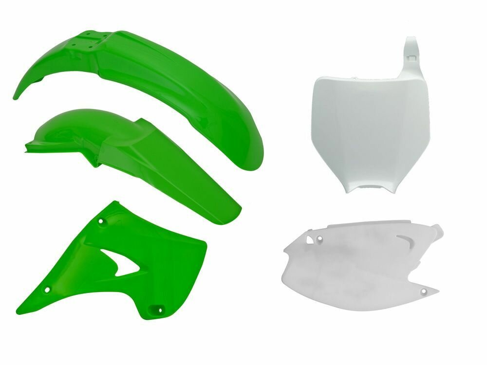 Комплект пластика Kawasaki KX125-250 03-08, бело-зеленый.