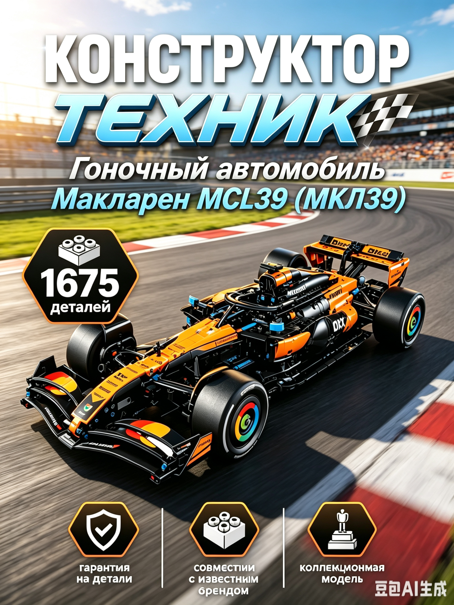 Конструктор гоночный авто 1675 деталей, масштаб 1:8 для взрослых