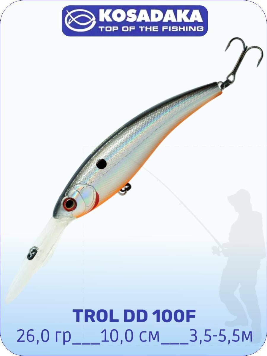 Воблер Kosadaka TROL DD 100F плав, 100мм, 26г, 3.5-5.5м, цв. GT