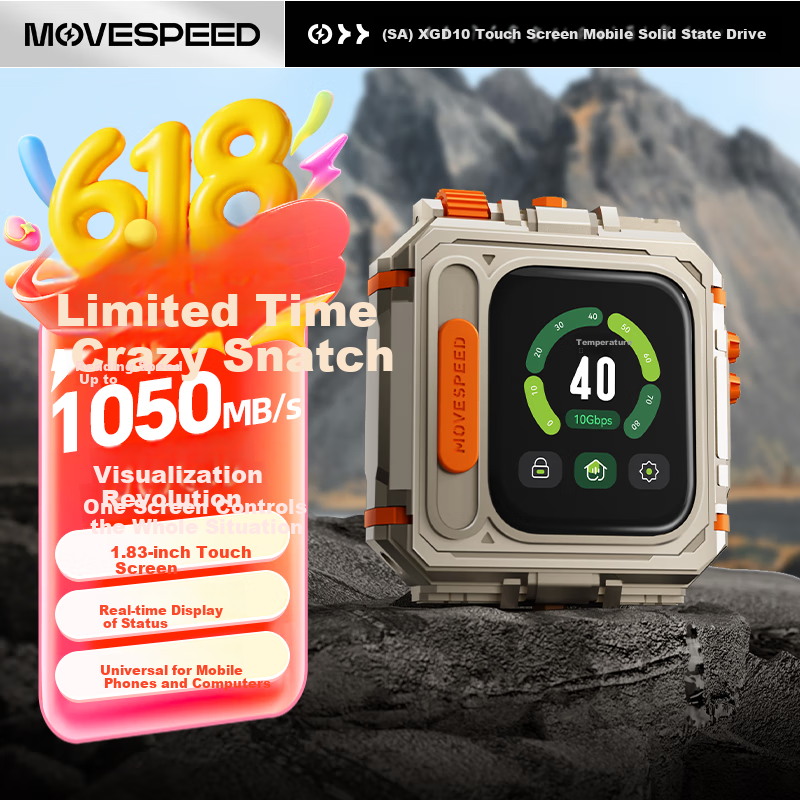 MOVE SPEED GD10 1TB Зашифрованный портативный SSD с сенсорным дисплеем 1050 МБ/с Высокоскоростной внешний накопитель