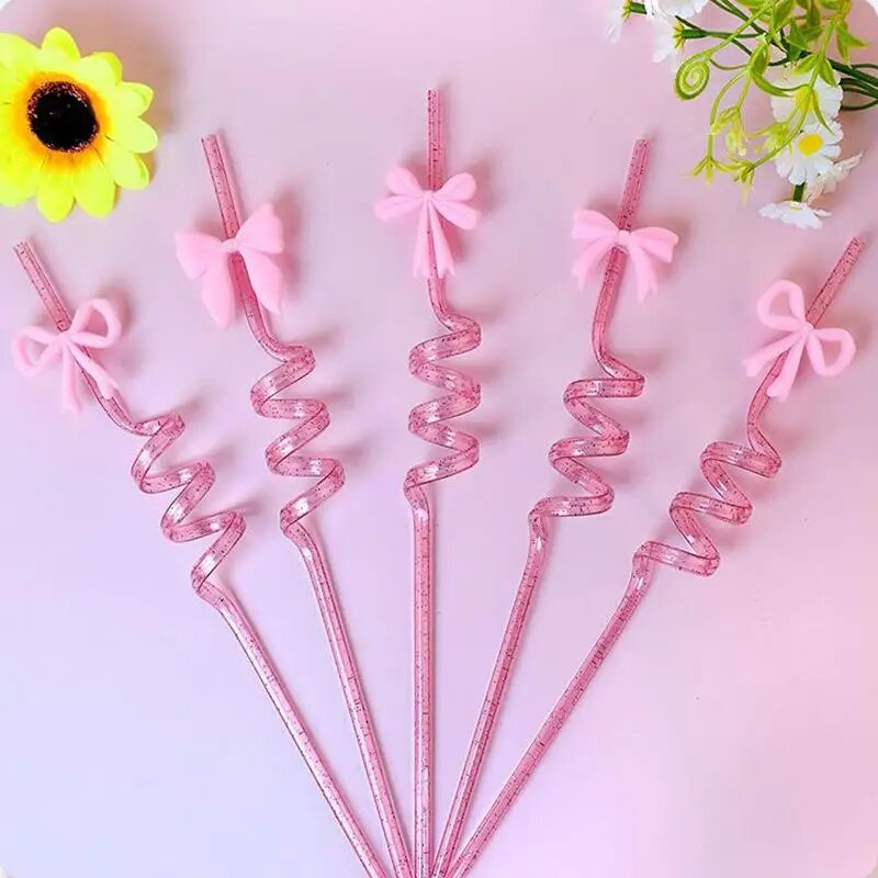 Набор розовых трубочек для напитков Bow-shaped straws 4 шт.